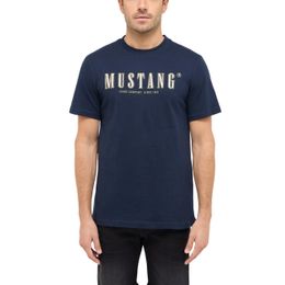 T-Shirt Mustang "Style Austin", Herren, Gr. L, schwarz saphi, Jersey, Obermaterial: 100% Baumwolle, bedruckt, unifarben, regular fit h&uuml;ftbedeckend, Rundhals, Shirts T-Shirt, mit Logo-Print