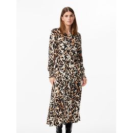 Maxikleid Y.A.S "YASALIRA LS LONG SHIRT DRESS S. NOOS", Damen, Gr. S, N-Gr, schwarz (schwarz aop:leo print), Web, Obermaterial: 100% Viskose, relaxed fit kn&ouml;chelfrei, hoch geschlossener Ausschnitt, Kleider Maxikleid, Sommerkleid, mit Volant
