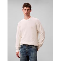 Rundhalspullover Calvin Klein Jeans "LS EZ COTTON WAFFLE CRWNK SWTR 9", Herren, Gr. S, tofu, Web, Obermaterial: 100% Baumwolle, unifarben, regular fit normal, Rundhals, eingesetzt angesetztes B&uuml;ndchen, Pullover Rundhalspullover, Rundhalsausschnitt, regular fit
