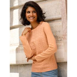 Strickpullover Classic Basics "Ajour-Pullover", Damen, Gr. 44, rot (apricot), 100% Polyacryl, unifarben, Pullover Strickpullover