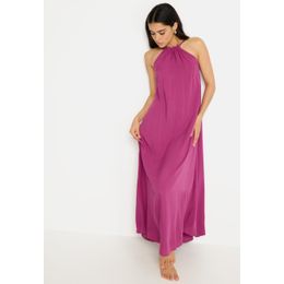 Strandkleid LSCN BY LASCANA, Damen, Gr. 40/42, N-Gr, lila (schwarz berry), Web, Obermaterial: 100% Viskose, unifarben, figurumspielend kn&ouml;chellang, amerikanischer Ausschnitt, Kleider Strandkleid