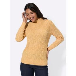 Strickpullover Classic Basics "Langarm-Pullover", Damen, Gr. 52, gelb (ocker, meliert), 100% Polyacryl, meliert, Pullover Strickpullover