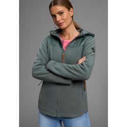Hybridjacke Polarino, Damen, Gr. 36, gr&uuml;n, grau, Fleece, Obermaterial: 100% Polyester. Kapuzenfutter: 100% Polyester. Wattierung: 100% Polyester. Oberes Obermaterial: 100% Polyamid, kontrastfarbene Details, unifarben, figurbetont h&uuml;ftlang, Jacken Hybridjacke, mit wattiertem Schulterbereich, &Uuml;bergangsjacke