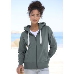 Kapuzensweatjacke ELBSAND "Kelda", Damen, Gr. XL (42), blau (petrol), angeraute Sweatware, Obermaterial: 95% Baumwolle, 5% Elasthan, unifarben, figurumspielend h&uuml;ftlang, angesetztes B&uuml;ndchen, Sweatjacken Kapuzensweatjacke, mit Logo-Stickerei an der Kapuze, Basic, Topseller