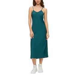 Satinkleid QS, Damen, Gr. 42, N-Gr, blau (petrol), Satin, Obermaterial: 100% Polyester, unifarben, regular fit 3/4-L&auml;nge, V-Ausschnitt, Kleider Satinkleid, mit Spaghetti-Tr&auml;gern