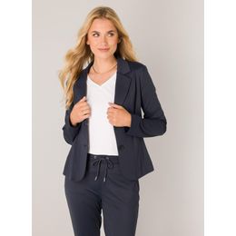 Jackenblazer Base Level "Thea", Damen, Gr. 38, blau (dunkelblau), Web, Obermaterial: 75% Polyamid, 25% Elasthan, unifarben, h&uuml;ftbedeckend, V-Ausschnitt, Blazer Jackenblazer, mit Stretch