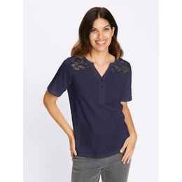 Kurzarmshirt Classic Basics "Kurzarm-Shirt", Damen, Gr. 46, marine, 100% Baumwolle, unifarben, V-Ausschnitt, Shirts Kurzarmshirt