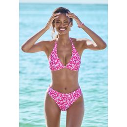 Bikini-Hose Vivance "Leni", Damen, Gr. 42, N-Gr, wei&szlig; (neonpink, wei&szlig;), Microfaser, bedruckt, gebl&uuml;mt, Badehosen Bikini-Hose, mit gelaserter Wellenkante