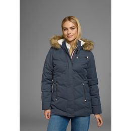 Steppjacke Polarino, Damen, Gr. 34, blau (marine), Obermaterial: 100% Polyester. Besatz: 100% Polyester. Futter: 100% Polyester. Wattierung: 100% Polyester, Strickb&uuml;ndchen, Jacken Steppjacke, mit abnehmbarer Kapuze, mit Fellimitat, viele Taschen