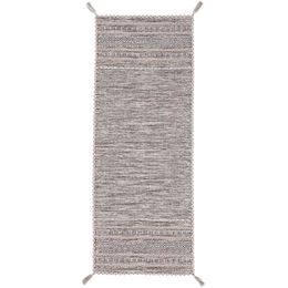 Teppich CarpetFine "Kelim Azizi, auch als L&auml;ufer erh&auml;ltlich", beige, B:80cm H:5mm L:300cm, Baumwolle, Teppiche, Teppich, handgewebt, Baumwolle, Wendeteppich mit Fransen, Fleckerl, Wohnzimmer