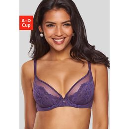 B&uuml;gel-BH Lascana "Flora", Damen, Gr. 90, Cup B, lila (pflaume), Spitze, Obermaterial: 94% Polyamid, 6% Elasthan, BHs B&uuml;gel-BH, mit feiner Spitze und edlem Glitzeraccessoire, sexy Dessous
