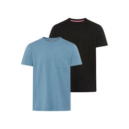 MAN'S WORLD Rundhalsshirt MAN'S WORLD "Neue Kollektion", Herren, Gr. M (48/50), blaugrau, schwarz, Single Jersey, Obermaterial: 100% Baumwolle, unifarben, regular fit, Rundhals, Shirts Rundhalsshirt, Regular Fit, kurzarm, mit Brusttasche, unifarben