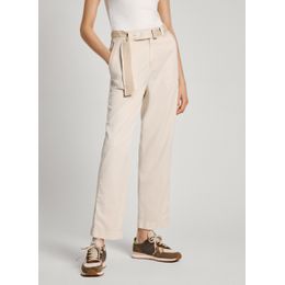 Cargohose Pepe Jeans "AYLIN", Damen, Gr. L, N-Gr, beige, Web, Obermaterial: 44% Baumwolle, 31% Leinen, 25% Viskose, relaxed fit lang, Hosen Cargohose, mit Streifenbesatz