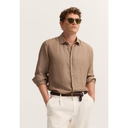 Leinenhemd Bugatti "Modern Fit", Herren, Gr. XXL, Normalgr&ouml;&szlig;en, 70, braun, Canvas, 100% Leinen, unifarben, normal, Hemden Leinenhemd, mit Kentkragen