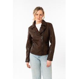Lederjacke Mauritius "MWMeeow", Damen, Gr. S, braun ii, Obermaterial: 100% Schafsleder. Futter: 100% Baumwolle. &Auml;rmelfutter: 100% Polyester, gemustert, regular fit normal, Jacken Lederjacke, mit Reverskragen, All-Over Muster