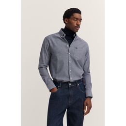 Langarmhemd Bugatti "Soft Cotton", Herren, Gr. XXL, Normalgr&ouml;&szlig;en, 390, marine, 100% Baumwolle, Fischgratmuster, normal, eckige 2-Knopf-Manschette, Hemden Langarmhemd, im Modern Fit mit Button-Down Kragen