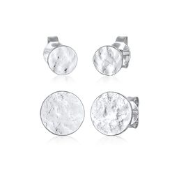 Ohrstecker-Set Elli "Ohrringe Pl&auml;ttchen Organic Rund 925 Sterling Silber", silber, Ohrringe, Damen, ohne Stein, Silber 925 (Sterlingsilber), Ohrstecker-Set