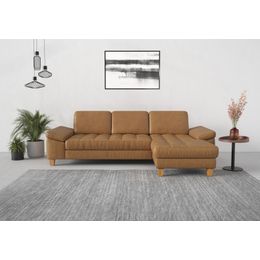 Sit & More Ecksofa SIT & MORE "Westham L-Form", braun (cognac), B:275cm H:88cm T:172cm, 100% Polyester, Sofas, Ecksofa, mit Recamiere, mit oder ohne Bettfunktion, Bettkasten, F&uuml;&szlig;e Eiche