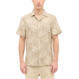 Kurzarmhemd Mustang "Style Layton", Herren, Gr. 3XL, N-Gr, beige (aop palm beige), Web, Obermaterial: 100% Baumwolle, unifarben, relaxed fit normal, Rundhals, Hemden Kurzarmhemd, mit Palmen-Allover Print