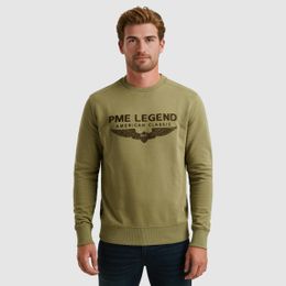 PME-Legend Sweatshirt PME LEGEND "Crewneck soft terry with logo", Herren, Gr. L, oil gr&uuml;n, Sweatware, Obermaterial: 100% Baumwolle, bedruckt, regular fit normal, Rundhals, B&uuml;ndchen, Sweatshirts Sweatshirt, mit Logo Print
