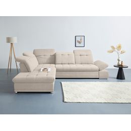 Ecksofa COTTA "Holiday L-Form mit Sitztiefen-, Armteil- und Kopfteilverstellung", beige, B:310cm H:86cm T:265cm, 100% Polyester, Sofas, Ecksofa, wahlweise mit Bettfunktion & Bettkasten