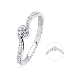 Diamantring ONE ELEMENT "0,20 ct Diamant Brillant Memoire mit Center Ring aus 585 Wei&szlig;gold" Gr. 56, silber, Fingerringe, Damen, 56,mit Brillant, Wei&szlig;gold 585, Diamantring