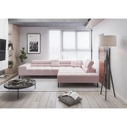 Ecksofa Home Affaire "Ancona New, wahlweise motorische Sitztiefenverstellung, auch in Cord", rosa (ros&eacute;), B:321cm T:216cm, 100% Polyester, Sofas, Ecksofa, feine Steppung, mit Kopfteilverstellung, 3 Zierkissen, L-Form