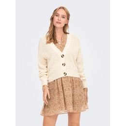 Jacqueline de Yong Strickjacke JDY "JDYJUSTY L/S SHORT CARDIGAN KNT NOOS", Damen, Gr. S, gelb (eggnog), Strick, Obermaterial: 100% Polyacryl, unifarben, regular fit kurz, V-Ausschnitt, Rippb&uuml;ndchen, Strickjacken Strickjacke