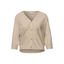 Cardigan Street One, Damen, Gr. 44, cotton beige meliert, Strick, Obermaterial: 78% Viskose, 22% Polyamid, unifarben, normal h&uuml;ftlang, V-Ausschnitt, Strickjacken Cardigan, 3/4-Arm und V-Ausschnitt