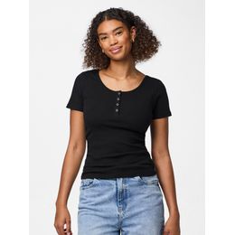 Kurzarmshirt Pieces "PCKITTE SS TOP NOOS BC", Damen, Gr. M, schwarz, Rippware, Obermaterial: 95% Baumwolle, 5% Elasthan, unifarben, slim fit normal, Rundhals, Shirts Kurzarmshirt, Baumwollmischung, slim fit