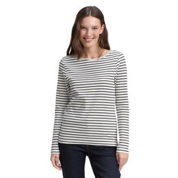Langarmshirt Tom Tailor, Damen, Gr. XL, sanftes wei&szlig; navy tee stripe, Jersey, Obermaterial: 97% Baumwolle, 3% Elasthan, gestreift, regular fit taillenbedeckt, U-Boot-Ausschnitt, gerader Abschluss, Shirts Langarmshirt, mit Streifen Muster