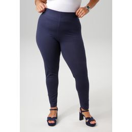 Leggings ANISTON PLUS, Damen, Gr. 52/54, N-Gr, blau (marine), Single Jersey, Obermaterial: 95% Baumwolle, 5% Elasthan, unifarben, sehr figurbetont kn&ouml;chelfrei, Hosen Leggings, aus elastischer Single Jersey-Qualit&auml;t
