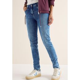 Slim-fit-Jeans Cecil "Style Toronto", Damen, Gr. 32, L&auml;nge 28, light blau washed, Denim/Jeans, Obermaterial: 98% Baumwolle, 2% Elasthan. Futter: 52% Polyester, 48% Baumwolle, slim fit lang, Jeans Slim-fit-Jeans, High Waist, im 5-Pocket-Stil