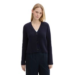 Strickjacke Tom Tailor, Damen, Gr. XXL (44), blau (sky captain blau), Strick, Obermaterial: 55% Baumwolle, 25% Polyacryl, 20% Polyester, unifarben, regular fit taillenlang, tiefer V-Ausschnitt, Strickjacken Strickjacke, mit Knopfleiste