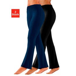Jazzpants Vivance ACTIVE, Damen, Gr. 52/54, N-Gr, blau (1x marine, 1x schwarz), Single Jersey, Obermaterial: 95% Baumwolle, 5% Elasthan, unifarben, Basic, Basic lang, Hosen Jazzpants, mit leicht ausgestelltem Bein, Loungewear, Topseller