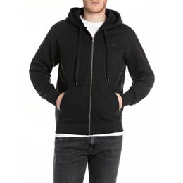 Kapuzensweatjacke Replay, Herren, Gr. XL, schwarz, Sweatware, Obermaterial: 80% Baumwolle, 20% Polyester, unifarben, normal, Rundhals, angesetztes B&uuml;ndchen, Sweatjacken Kapuzensweatjacke