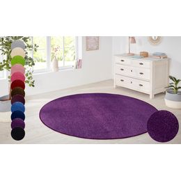Teppich Hanse Home "Shashi" Gr. 10, lila, H:8,5mm &Oslash;:200cm, Kunstfaser, Teppiche, Teppich, Kurzflor, Unifarben, Teppich, Weich, Esszimmer, Kinderzimmer, Flur