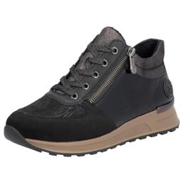 Sneaker Rieker, Damen, Gr. 36, schwarz, grau, Lederimitat, Textil, Schuhe Sneaker, Freizeitschuh, Halbschuh, Schn&uuml;rschuh mit seitlichem Rei&szlig;verschluss