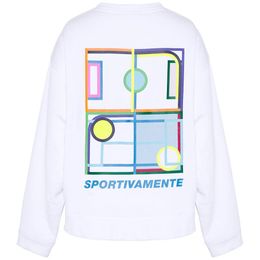 Sweatshirt Lotto, Damen, Gr. L (40), wei&szlig; (hellwei&szlig;), 80% Baumwolle, 20% Polyester, bedruckt, Rundhals, B&uuml;ndchen, Sweatshirts Sweatshirt, - mit plakativem R&uuml;ckenprint