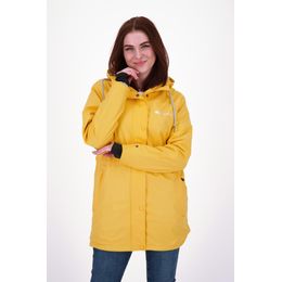 Regenjacke DEPROC Active "Friesennerz NEW ELLESMERE", Damen, Gr. 46 (L), gelb, 100% Polyester, figurumspielend, gerader Abschluss mit Druckknopf, Jacken Regenjacke, auch in Gro&szlig;en Gr&ouml;&szlig;en erh&auml;ltlich