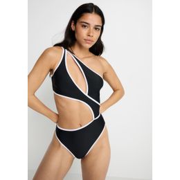 Monokini LSCN BY LASCANA, Damen, Gr. 44, N-Gr, schwarz-wei&szlig; (schwarz, wei&szlig;), Recycling-Polyamid, unifarben mit Farbeinsatz, Badeanz&uuml;ge Monokini, mit Kontrastn&auml;hten