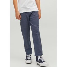 Jack & Jones Chinos JACK & JONES JUNIOR "JPSTMARCO bequem, kombinierbar, mittlere Taille", Jungen, Gr. 146, N-Gr, blau (navy blazer), Web, Obermaterial: 98% Baumwolle, 2% Elasthan, unifarben, bequem lang, Hosen Chinos, unifarben, modisch, regular fit, Web, Topseller