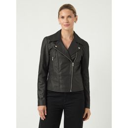 Lederjacke Y.A.S "YASSOPHIE LEATHER JACKET", Damen, Gr. XXL, schwarz, Web, Obermaterial: 100% Ziegenleder, unifarben, figurbetont, V-Ausschnitt, Jacken Lederjacke, mit Biker Details