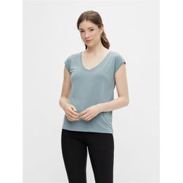 Kurzarmshirt Pieces "PCKAMALA TEE NOOS BC", Damen, Gr. XS, grau (trooper), Single Jersey, Obermaterial: 73% Modal, 27% Polyester, unifarben, regular fit normal, V-Ausschnitt, Shirts Kurzarmshirt, Materialmix, regular fit