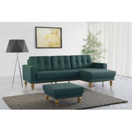Sit & More Ecksofa SIT & MORE "Orient 5 L-Form", gr&uuml;n (dunkelgr&uuml;n), B:279cm H:90cm T:167cm, 100% Polyester, Sofas, Ecksofa, mit Strass-Stein, wahlweise mit Bettfunktion und Bettkasten