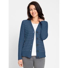 Strickjacke Inspirationen, Damen, Gr. 44, blau (rauchblau, meliert), 50% Viskose, 28% Polyester, 22% Polyamid, meliert, Strickjacken Strickjacke