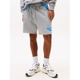 Sweatshorts Tommy Jeans "TJM RLX STACK LOGO SWEATSHRT EXT", Herren, Gr. 3XL, N-Gr, grau (grau htr), Web, Obermaterial: 100% Baumwolle, unifarben, normal kurz, Hosen Sweatshorts, Mit Kordelzug