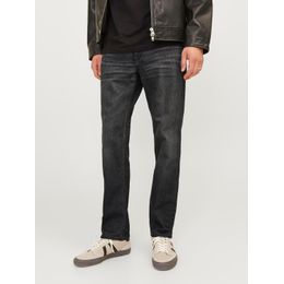 Jack & Jones Regular-fit-Jeans JACK & JONES "JJICLARK mit Used-Look und Stretch f&uuml;r den Alltag", Herren, Gr. 28, L&auml;nge 32, schwarz (schwarz denim), Denim/Jeans, Obermaterial: 80% Baumwolle, 15% Lyocell, 3% Elastomultiester, 2% Elasthan, Abriebeffekte, regular fit lang, Jeans Regular-fit-Jeans, mit Abriebeffekten