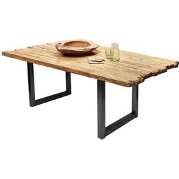 Esstisch Sit, braun (natur, antikschwarz, antikschwarz, natur), B:240cm H:75,5cm T:100cm, Platte recyceltes Teak, Gestell Metall, Tische, Esstisch, Platte mit Bruchkante aus recyceltem Holz