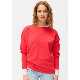Sweatshirt Lascana, Damen, Gr. 36/38, bunt (rot, flieder), Sweatware, Obermaterial: 95% Baumwolle, 5% Elasthan, bestickt, unifarben, figurumspielend h&uuml;ftlang, Rundhals, Sweatshirts Sweatshirt, mit kleinen Stickereien